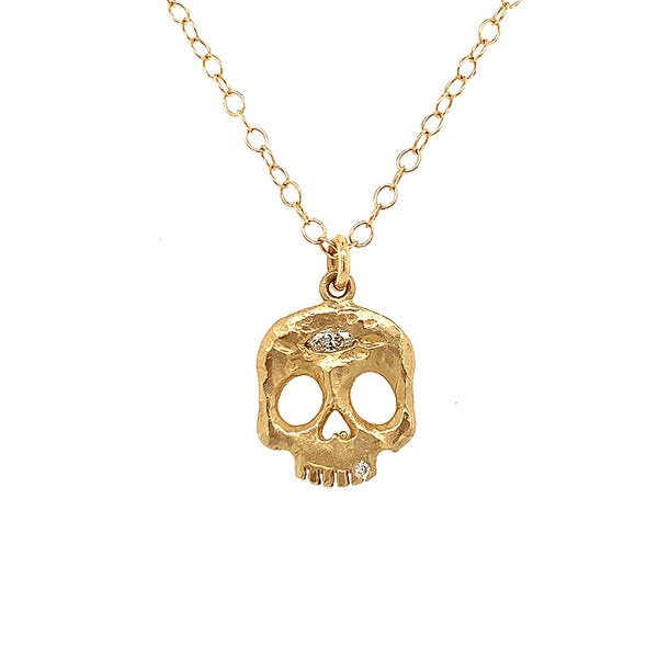 14K Skull With Diamond 3rd Eye Necklace - KESTREL